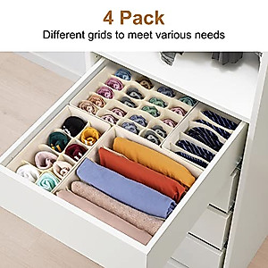 StorMiracle Drawer Organizer Divider, Foldable Closet Storage Organizer Basket, and Fabric Organization Bins for Clothes, Socks, Underwear, Bras, Ties, Accessories, 4 Pcs (Beige & Dark Grey)