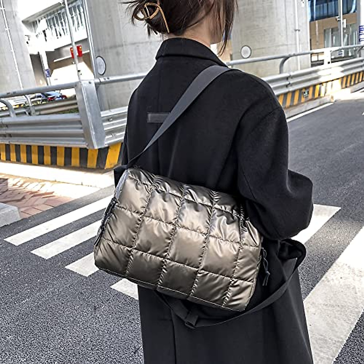 Quilted Crossbody Bag for Women Puffy Shoulder Bag Padded Puffer Messenger Bag Hobo Bag with Inner Pocket