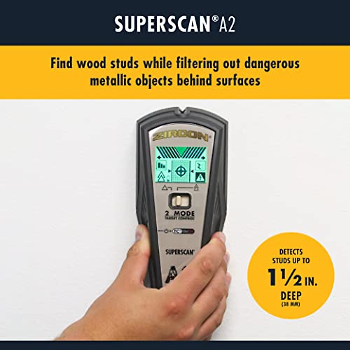 Zircon SuperScan A2 Advanced Stud Finder with 2 Mode Target Control, StudScan and DeepScan Mode
