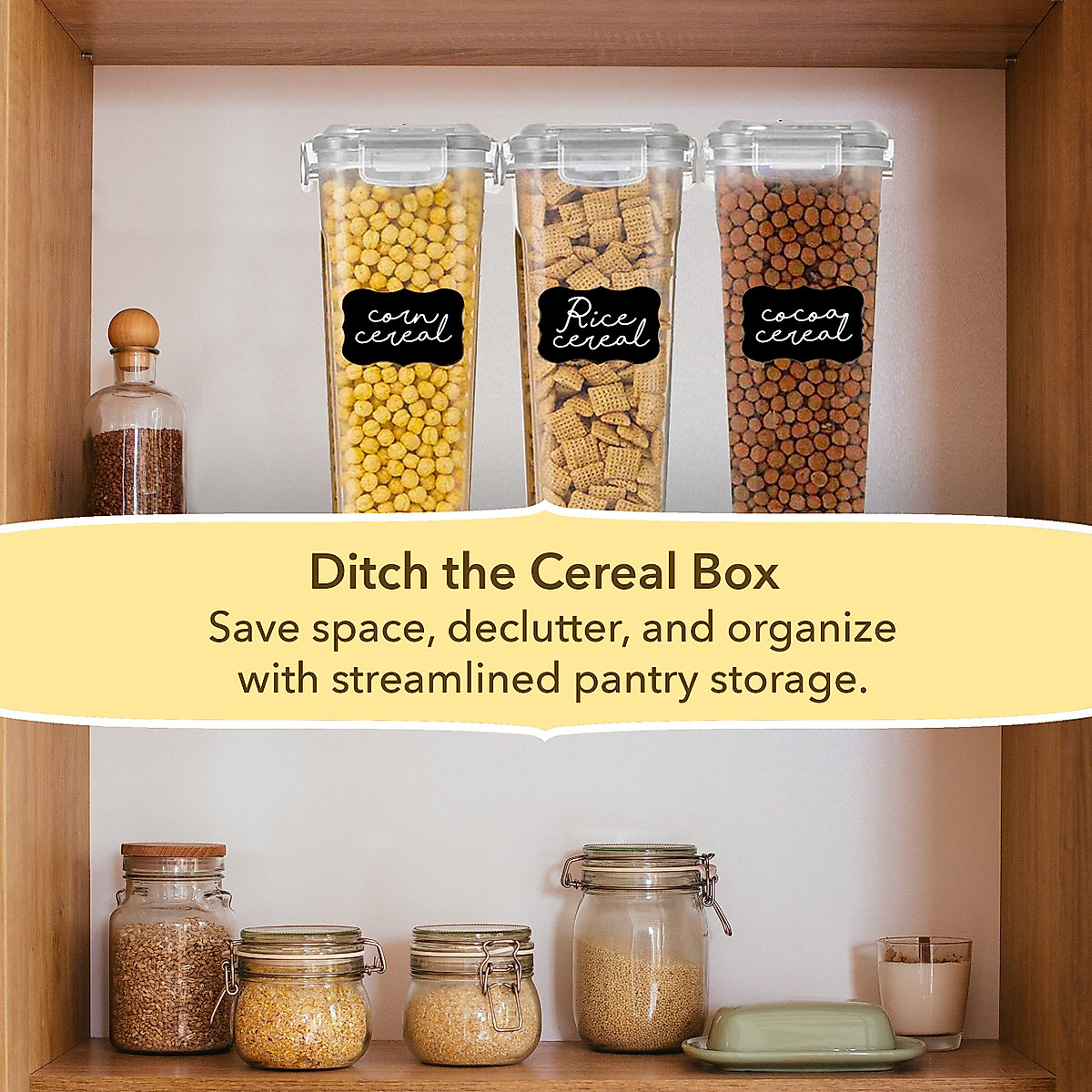 Cereal Container Storage Set - 4 Piece Airtight Food Storage Containers. BPA Free Dispenser Storage Container Set with Free Labels & Pen - by Simple Gourmet…