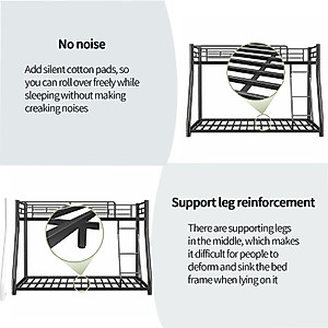 QSOSTNS Metal Bunk Bed Twin Over Full Size with Removable Stairs, Heavy Duty Sturdy Frame, Smooth Rounded Edges, No Boxspring Required, for Small Spaces, Twin-Over-Full (Black)