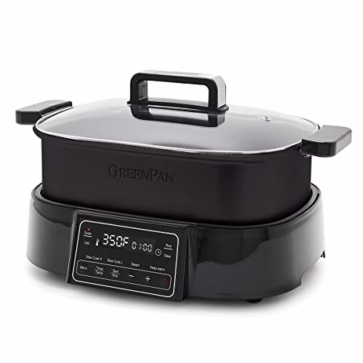 GreenPan 6.5QT Multi-Cooker Skillet Grill & Slow Cooker, 8-in-1 Presets to Saute,Steam, Grill, Stew, Stir-Fry,Heat, & Cook Rice, Healthy Ceramic Nonstick & Dishwasher Safe Parts, Matte Black