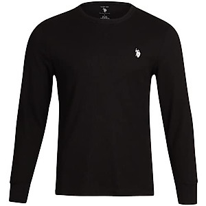 U.S. Polo Assn. Men's Thermal Shirt - Long Sleeve Waffle Knit Top, Size Medium, Solid Black