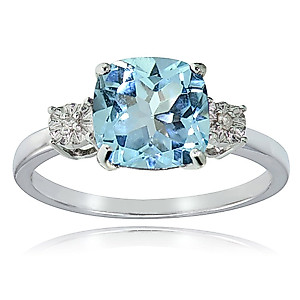 Ice Gems Sterling Silver Blue Topaz and Cushion-cut Ring, Size 6