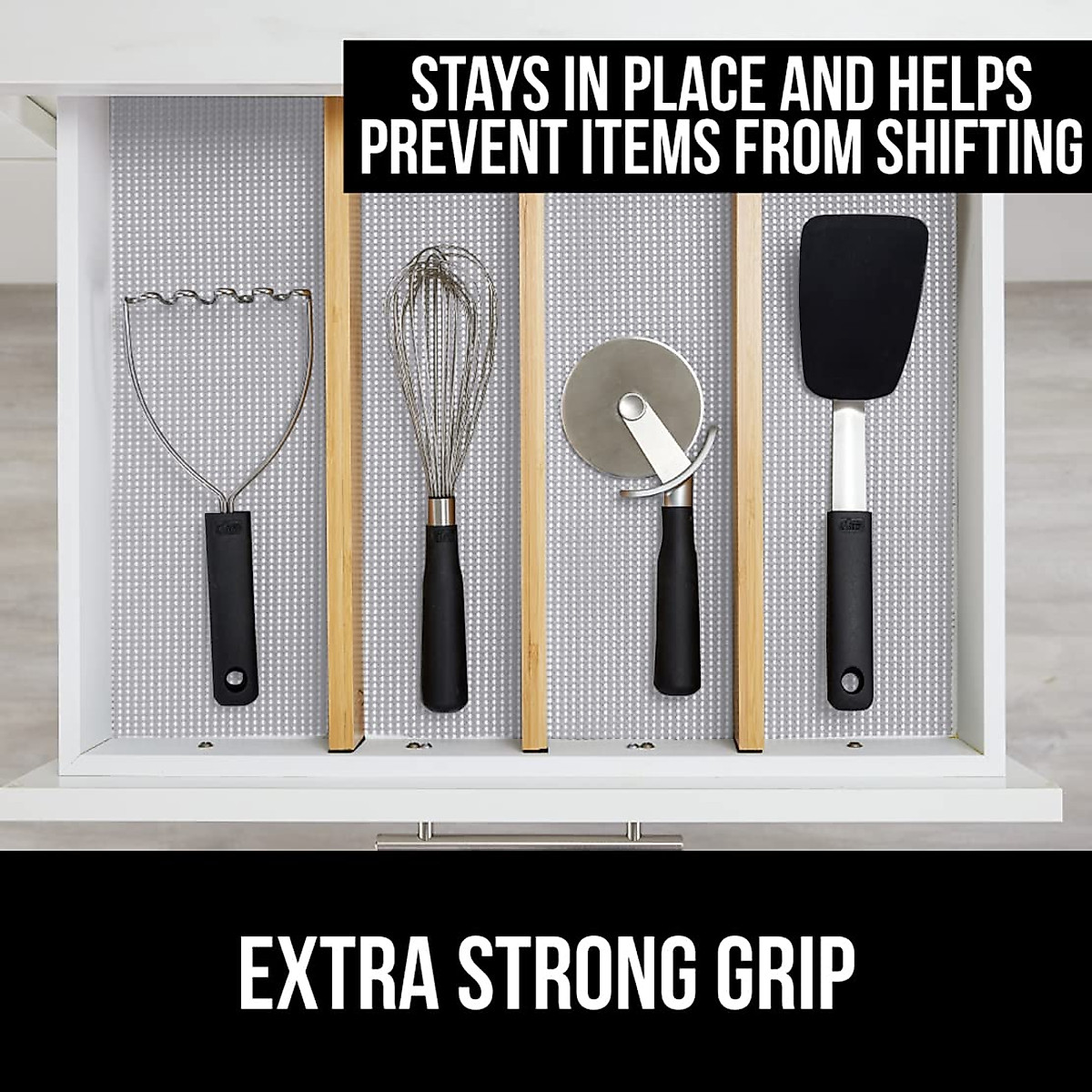 Gorilla Grip Drawer Liner and Mattress Gripper, Drawer Liner Size 12 in x 20 FT in Light Gray, Non Adhesive, Mattress Gripper Size Queen, Slip Resistant, Easy Trim, 2 Item Bundle