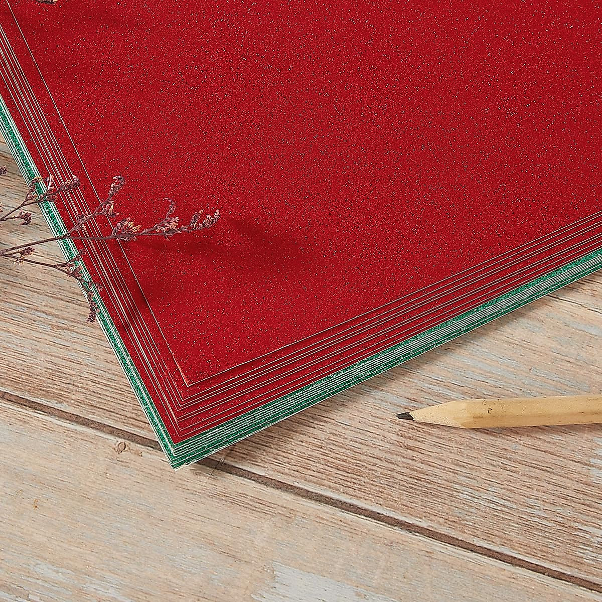50 Sheets Glitter Cardstock Paper Glitter Thick Paper Cards for Birthday Party, Crafts and Invitations (Christmas Green Red, 8 1/2 x 11 inches)
