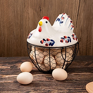 Chicken Design Ceramic Egg Storage Collect Basket, Holds 20-25 Eggs, Fresh Egg Holder, Organizer Case, Container for Counter