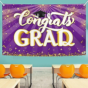 YQUQWN, Purple Graduation Banner Backdrop- Big, 72x44 Inch, Purple Graduation Decorations, Congrats Grad Banner for College Graduation Party Decorations 2024, Graduation Decorations Class of 2024