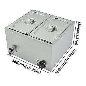 DULNICE Electric Food Warmer with Temperature Control - 1350W Commercial Stainless Steel Bain Marie for Catering and Restaurants