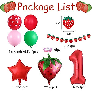 Strawberry Party Decorations Berry First 23PCS Red Pink Balloons with Strawberry and Number 1 Foil Balloons Strawberry Banner for 1st Sweet One Birthday Baby Shower Party Supplies