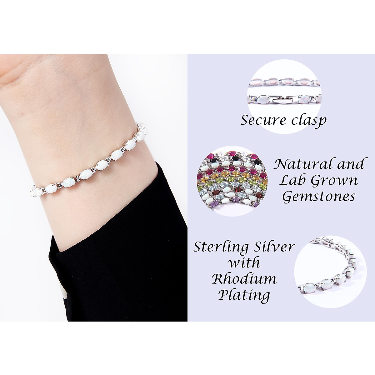 Silver Smile 925 Sterling Silver Opal Gemstone Bracelets Gift for Women Mom Wife and Girls|Attractive Tennis Bracelet in 7.25" Length with Secure Lock |Comes in a Suede Pouch