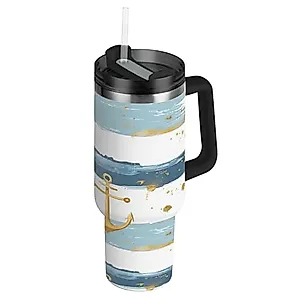 FRCSDIY Cartoon Ship Anchor Insulated Tumbler with Handle and Straw Lid,30oz Leakproof Stainless Steel Cup BPA-Free Water Bottle