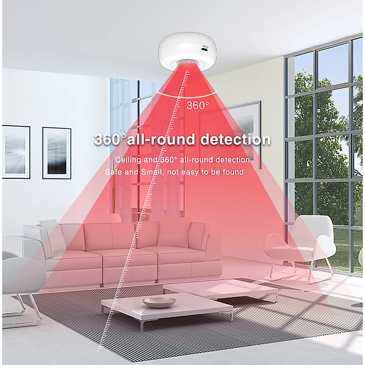 WiFi Smart Motion Sensor: PIR Motion Detector Alert, Wireless Infrared Home Security System with Free App Alerts, 360 Degree Detection Range, No Hub Required, for Smart Home Automation