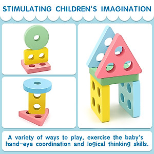 LinseyFun Wooden Stacking Sorting Toys for Toddlers 1-3, Wood Baby Stacking Blocks, Montessori Toys for 1 2 Year Old Boys Girls