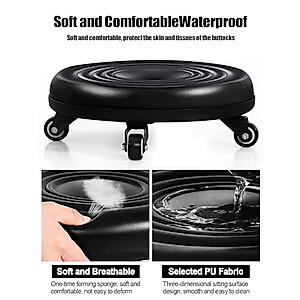 Lanstics Low Roller Seat Short Stools with Wheel Chair PU Leather Rolling Stool Seats Universal Wheels for Home Office Fitness Round Roller Seat Stool (Black)