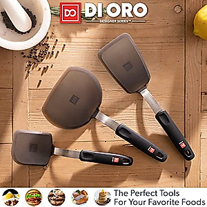 DI ORO Silicone Turner Spatula Set - Kitchen Spatulas for Nonstick Cookware - Flexible & Thin Cooking Turners for Flipping Pancakes & Eggs - 600°F Heat-Resistant & BPA Free - Dishwasher Safe (Black)