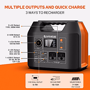 EnginStar Portable Power Station 300W 296Wh Battery Bank with 110V Pure Sine Wave AC Outlet for Outdoors Camping Hunting and Emergency, 80000mAh Backup Battery Power Supply for CPAP