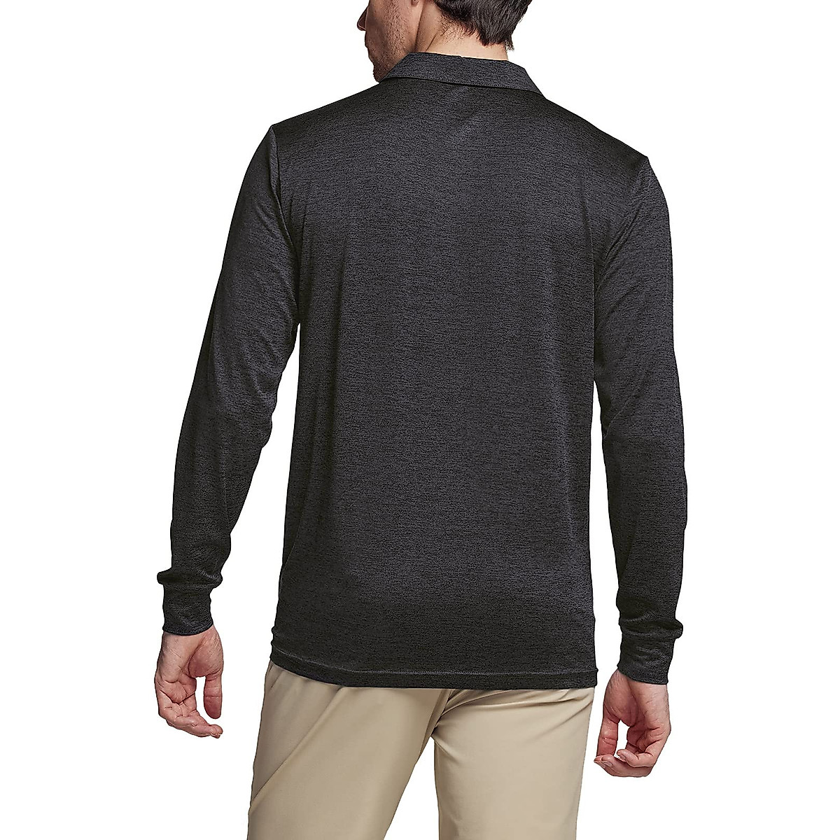 TSLA Men's Long Sleeve Cooling Polo Shirts, UPF Sun Protection Stretch Cool Dry Golf Shirt, Active Business Casual Shirts, Stretch Dry Polo Heather Black, XX-Large