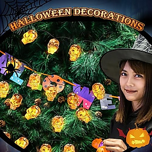 Woanger 24 Pack Halloween LED Lantern Necklace Bulk, 39 Inch Light Up Halloween Lantern Necklace, Halloween Party Favors Supplies, Halloween Accessories for Kids Adults(Skull)