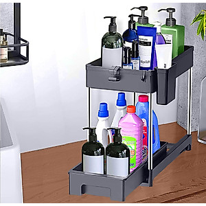 WAYLHECT Under Sink Organizer,2 Tier Under Bathroom Sink Organizers and Storage for Kitchen, Bathroom Black