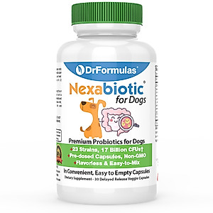 DrFormulas Probiotics for Dogs & Puppies Pets Diarrhea Treatment | Flavorless, Pre-dosed, 23 Premium Nexabiotic Probiotic for Pets with Saccharomyces Boulardii, Lactobacillus Acidophilus, 30 Doses