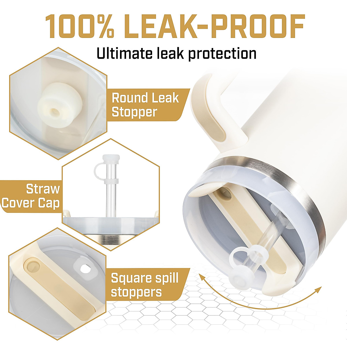 SEDBRÖS 40 Oz Tumbler With Handle And Straw Insulated Stainless Steel Travel Mug With Lid For Hot And Cold Drinks Quencher With Lid And Straw Leak Proof Spill Proof Cream