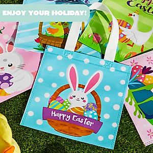 JOYIN 24 Pcs Easter Gift Bags, 8.7" x 8.7" Mini Size Creamed Tone Easter Gift Kraft Treat Goodie Bags and Basket with Handles for Easter Egg Hunt, Easter Party Favors