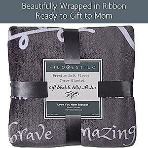 Mom Blanket, Mom Birthday Gifts, Mothers Day Gifts from Daughter or Son, Snuggly Soft Cozy Throw Blankets Filled with Gratitude, Mom Gifts, Mothers Day Blanket 60x50 Inches (Grey, Fleece)