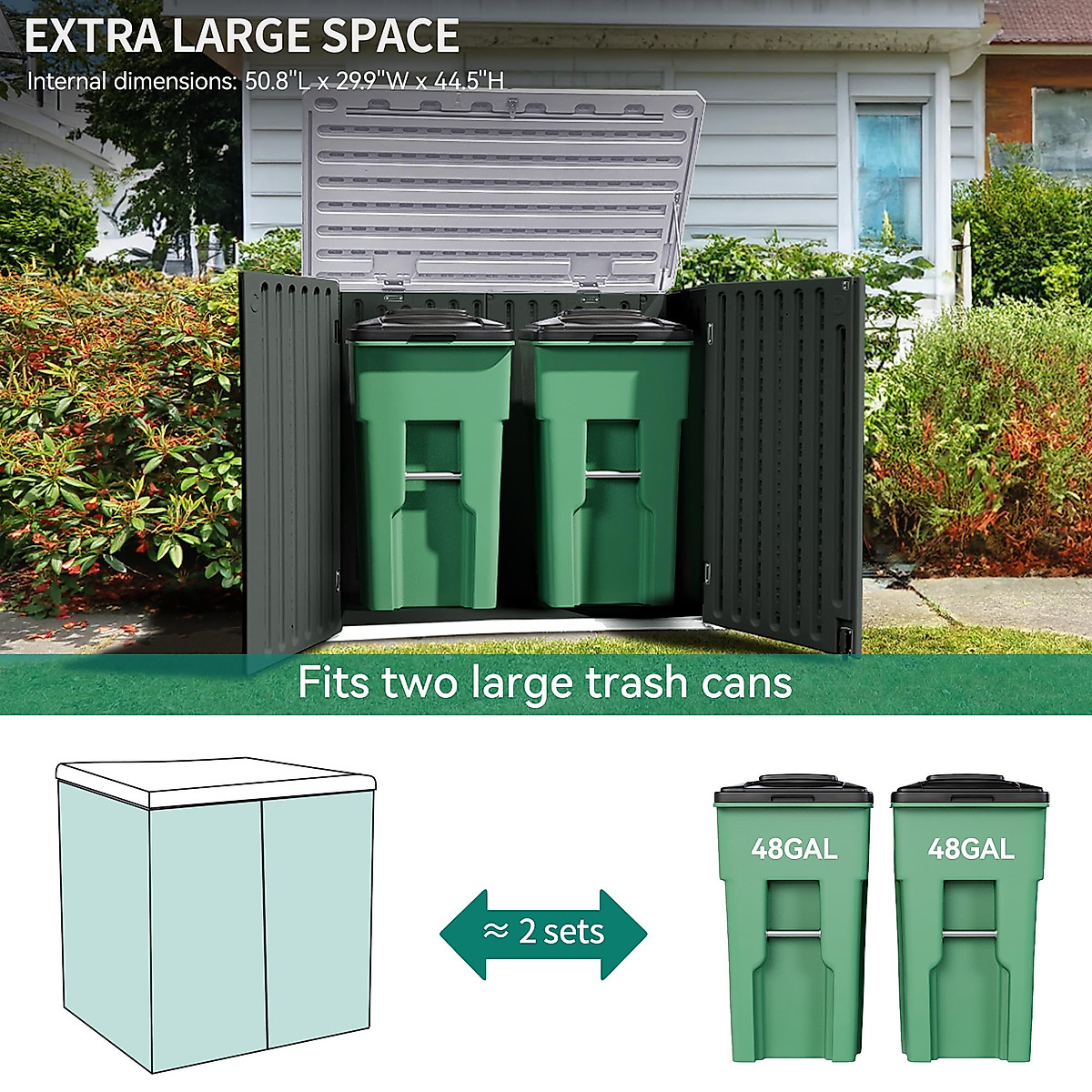 YITAHOME Outdoor Horizontal Storage Sheds w/o Shelf, Weather Resistant Resin Tool Shed, Multi-Open Door for Storage of Bikes, Trash Cans, Garden Tools, 39 cu ft, Waterproof, Lockable, Dark Gray