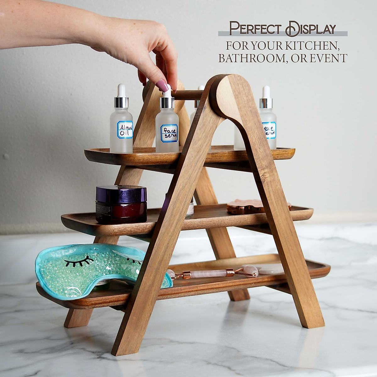 Creekview Home Emporium Wooden Ladder Tiered Tray Serving Platter - A-Frame Farmhouse Tiered Tray Cupcake Display Stand