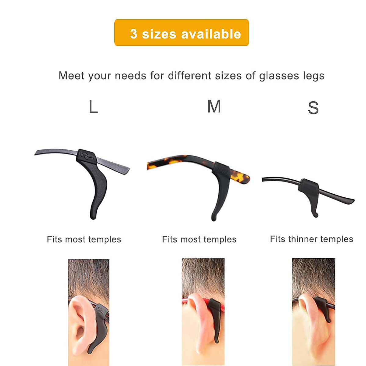 12 Pairs Kids and Adults Sport Eyeglasses Temple Tips Sleeve Retainer, Anti-Slip Eyeglasses Ear Grips,Soft Silicone Ear Hooks, Comfortable Eyeglasses Strap Holders, Eyewear Retainers（Black,Clear)