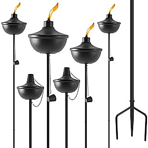 ZSZMFH Home Garden Torch Set of 6, Large Capacity 18oz Outdoor Metal Torch Garden Décor,55-Inch Upgraded Citronella Torches with 3-Prong Grounded Stake, Table Top Torches for Party Patio Pathway