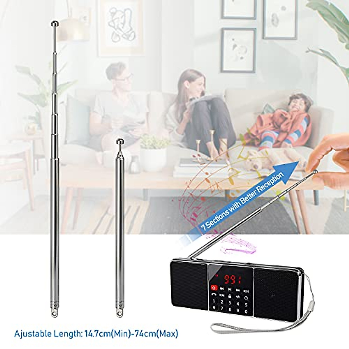 Bingfu 7 Sections Telescopic 74cm AM FM Antenna Portable Radio Antenna Replacement (2-Pack) Compatible with Indoor Portable Radio Home Stereo Receiver AV Audio Video Home Theater Receiver TV Tuner