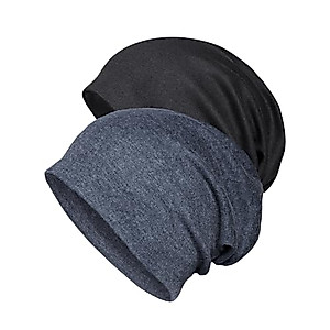 Senker Fashion Cotton Slouchy Beanie Hats, Chemo Headwear for Women Men Soft Lightweight Chemo Skull Cap Elastic Sleeping Cap Black Grey