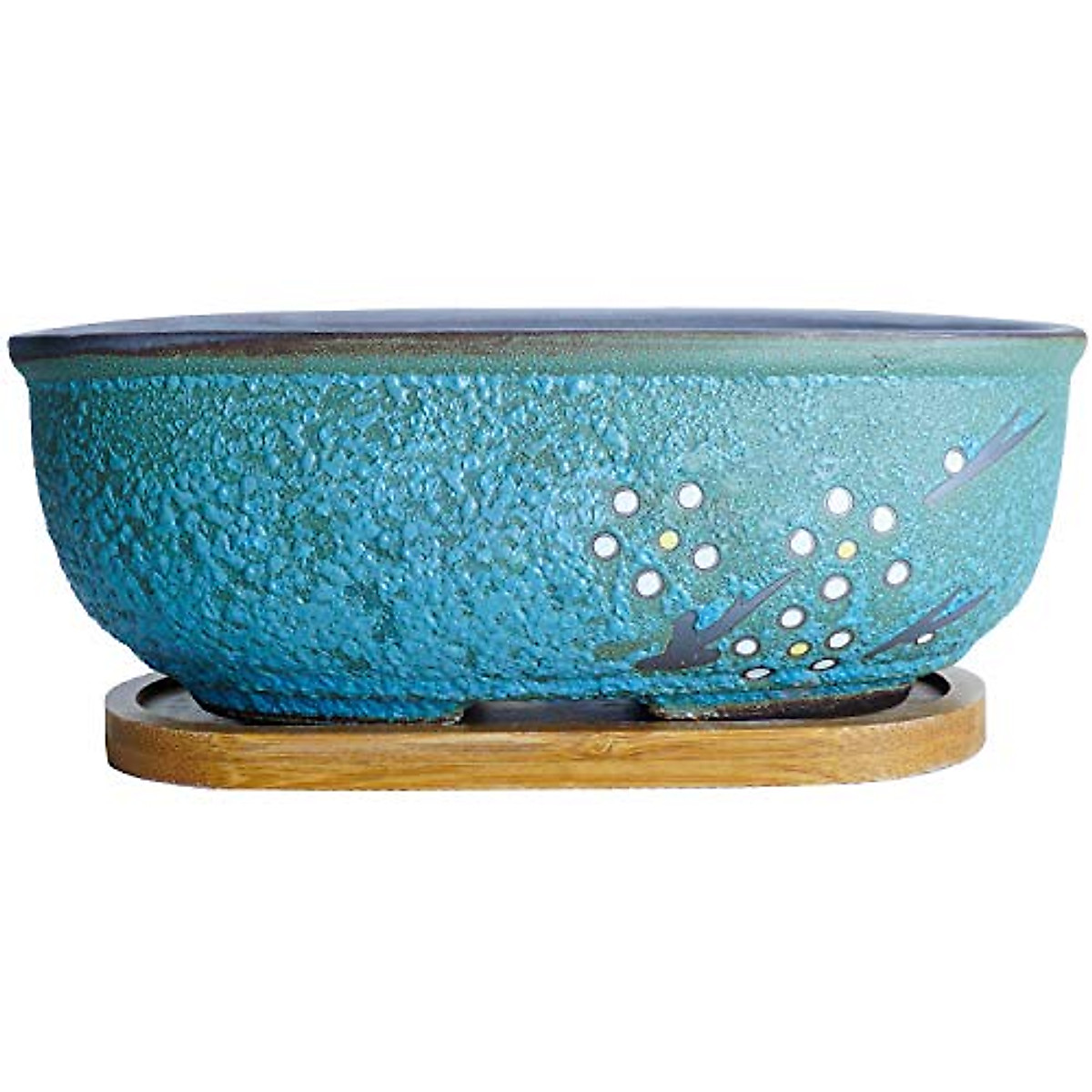 ARTKETTY Succulent Pots, 7.9" Rectangle Succulent Planters with Drainage Tray, Shallow Planters for Indoor Plants Ceramic Cactus Pots Bonsai Flower Plant Container for Home Windowsill Decor