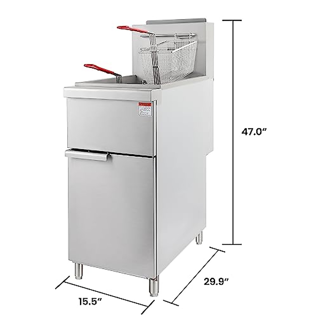 WMAOT 50 lbs Capacity 200-400°F Gas Floor Fryer, 3 Tube Commercial Deep Fryer with 2 Baskets, Restaurant Stainless Steel Natural Gas Upright Fryer, Deep Floor Fryer 90,000 BTU