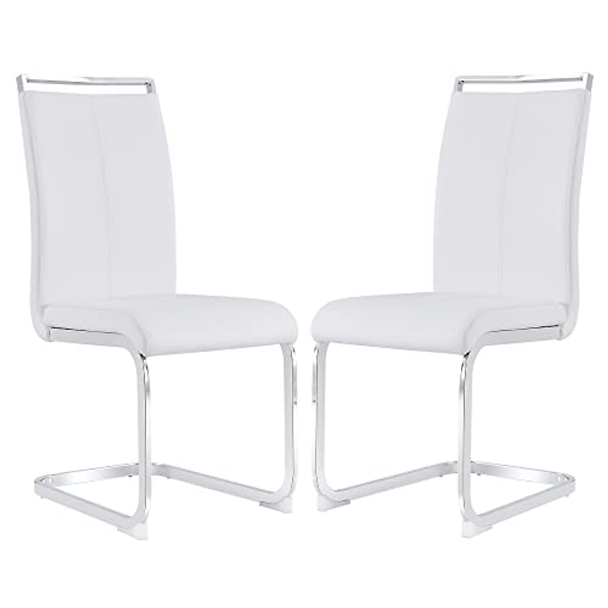 BAOPIN Dining Chairs Set of 2, High Back Leather Side Chairs, Dining Living Room Chairs Upholstered Armless Chair with Metal Legs, Chairs for Dining Room,Kitchen,Living Room,White