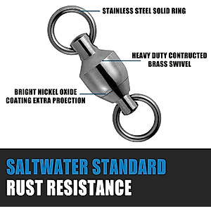 Dr.Fish 50 Pack Fishing Ball Bearing Swivels Saltwater Fishing Swivels Stainless Swivels Fishing Tackle Heavy Duty Black Nickel Terminal Tackle Barrel Swivels Leader Lures Connector Offshore Size 5