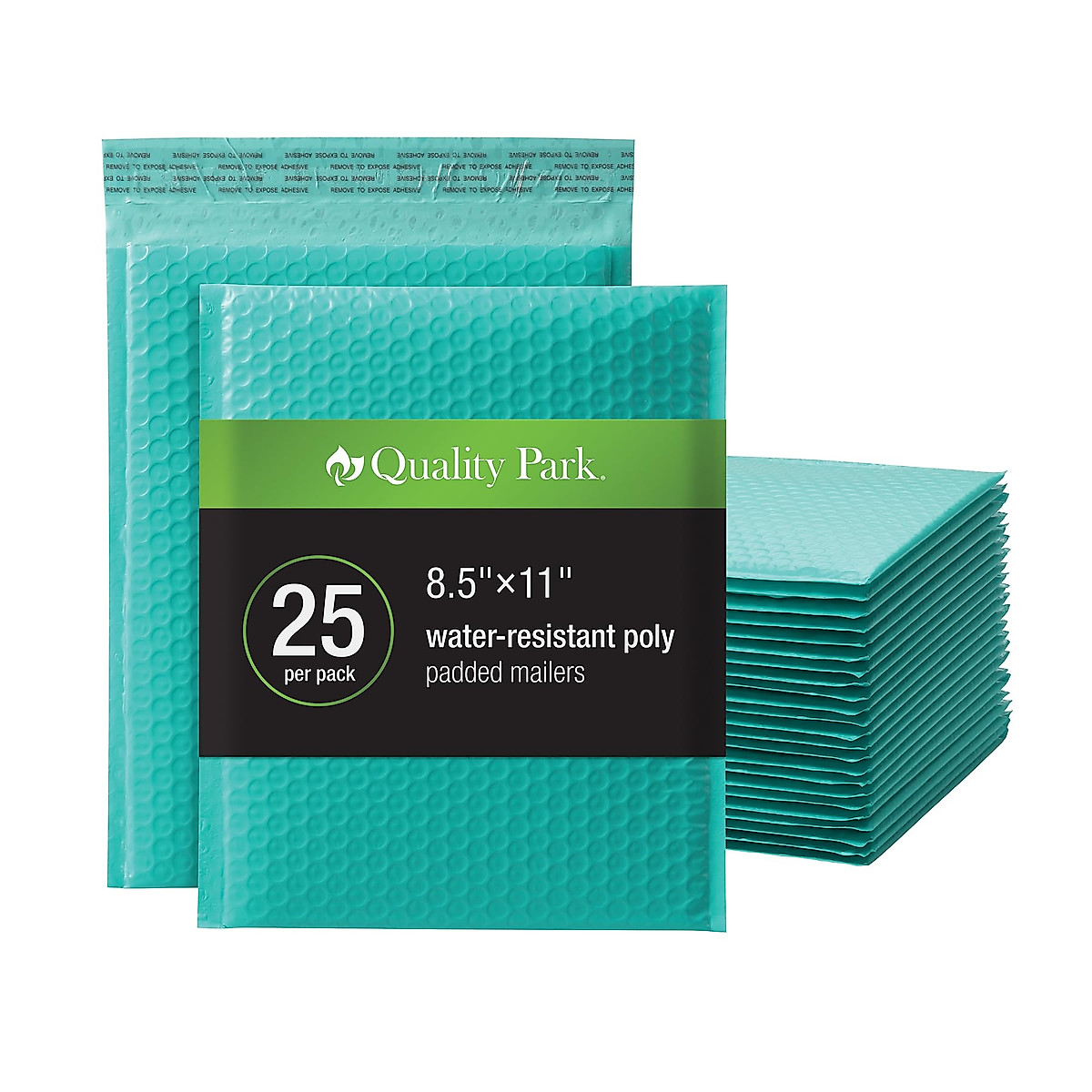 Quality Park Bubble Mailers, 8.25 x 11 Shipping Envelopes, Water Resistant Teal Poly Padded Envelopes, Redi-Strip Peel Off Closure, 25/Box (QUA85860)