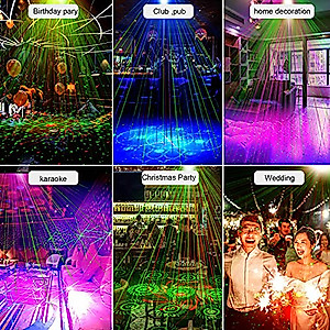 Party Lights DJ Disco Lights,Stage Laser Light Projector 2 RGB LED Multiple Patterns Sound Activated Flash Strobe Lighting with Remote Control for Parties Christmas Karaoke Wedding Home Decoration