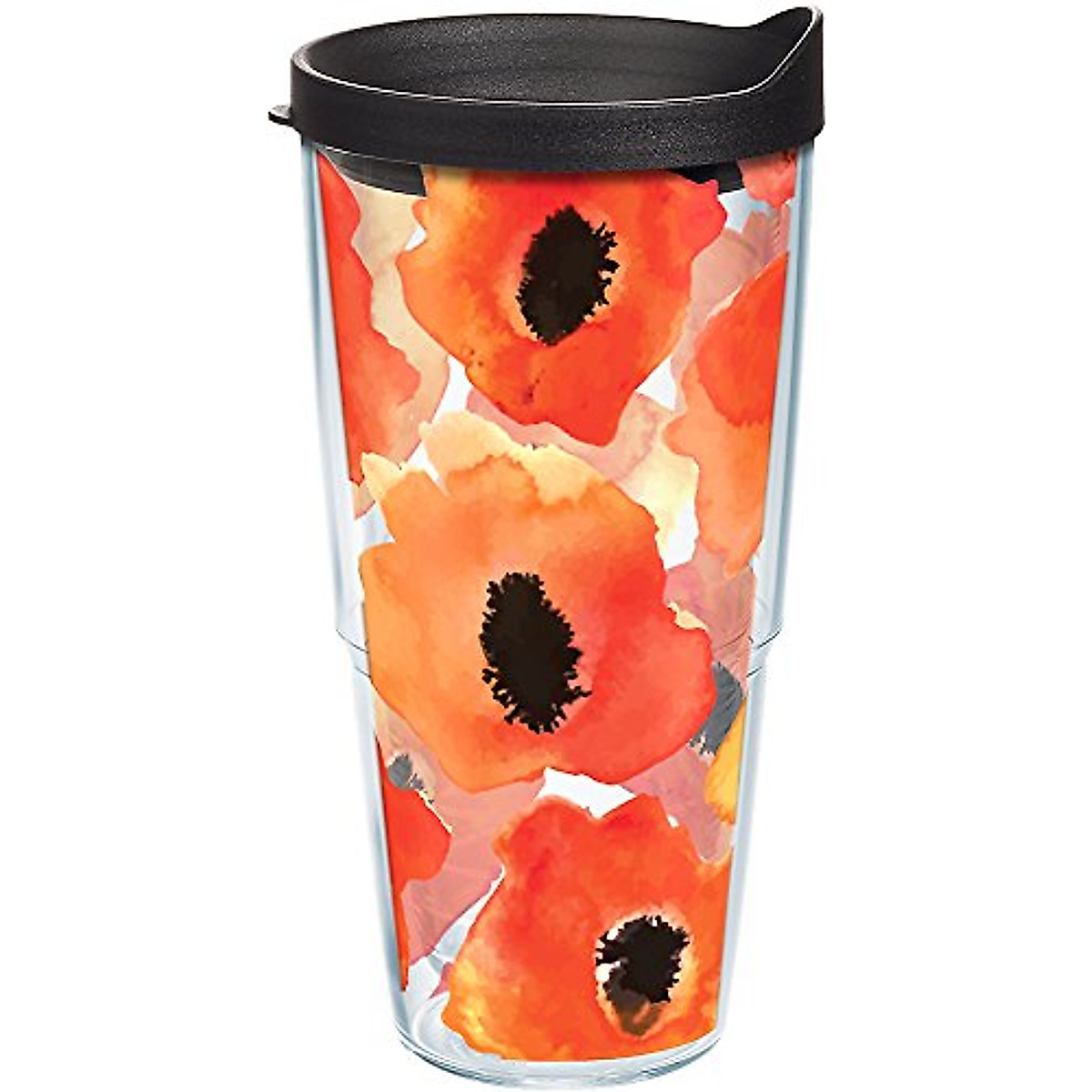 Tervis Watercolor Poppy Made in USA Double Walled Insulated Tumbler Travel Cup Keeps Drinks Cold & Hot, 24oz, Classic