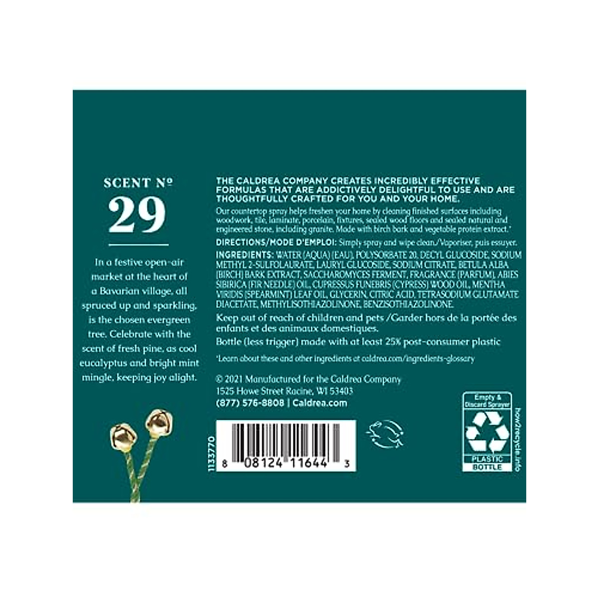 Caldrea Multi-Surface Countertop Spray Cleaner, Made with Vegetable Protein Extract, Juniper Laurel Mint Scent, 16 oz