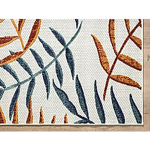 Abani Modern Cream, Red & Blue 5'3" x 7'6" (5x8) Leaf Print Area Rug Rugs - Non-Shedding Indoor/Outdoor Nature Design Bedroom Rug