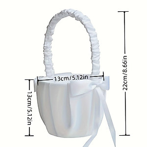 QRZLP Wedding Flower Girl Baskets, Small White Satin Bowknot Flower Baskets with Handle Minimalist Bride Flower Basket for Weddings.