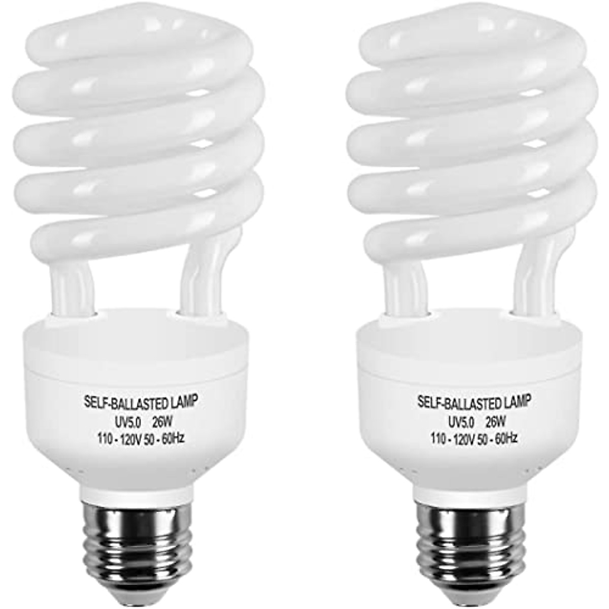 Simple Deluxe 2-Pack Reptile Compact Fluorescent Lamp Light Bulb for Rainforest Tropical Terrarium, Lizard, Turtle, UVB 5.0, 26W, White