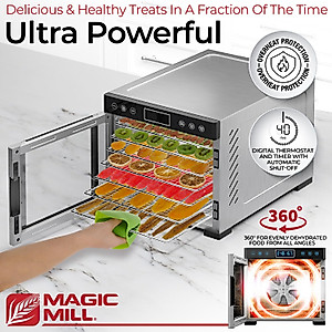 Magic Mill Pro Food Dehydrator Machine | 7 Stainless Steel Trays | Dryer for Jerky, Dog Treats, Herb, Meat, Beef, Fruit | Keep Warm Function, Digital Timer and Temperature Control, ETL Approved