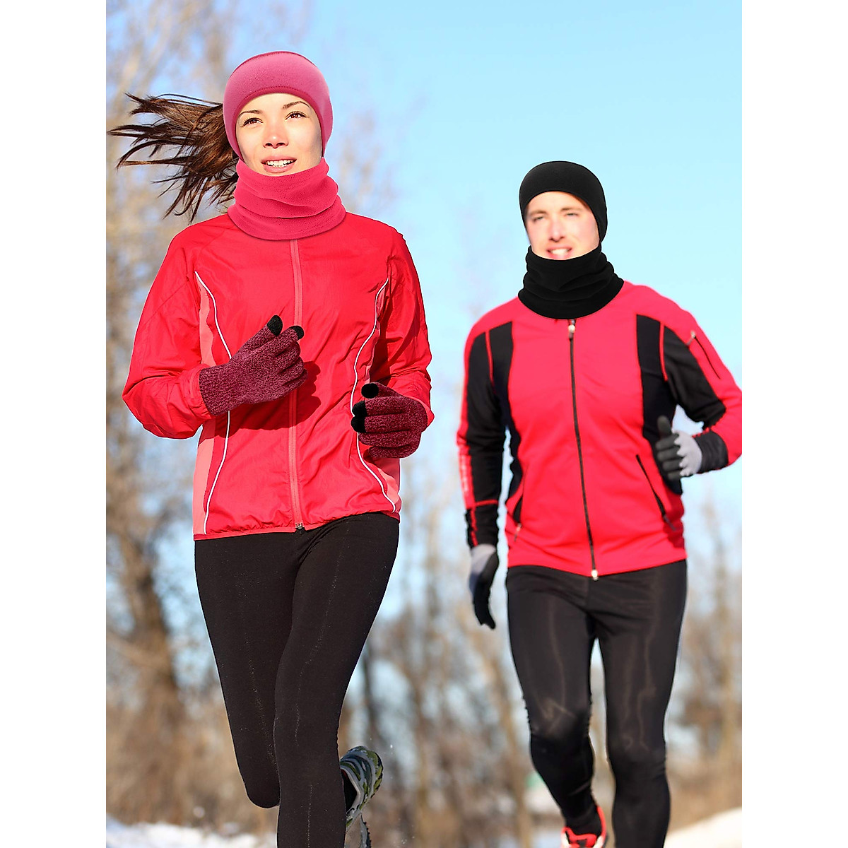 9 Pcs Unisex Winter Accessory Set Include Fleece Ear Warmers Headband Earmuff Winter Neck Gaiter Touchscreen Knit Gloves(Black, Navy Blue, Grey)