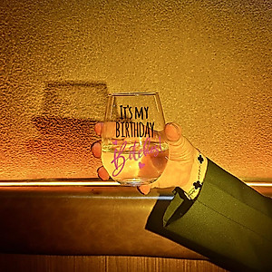 QIMIUTB It's My Birthday B*itches Stemless Wine Glass, Funny Birthday Gifts for Women Mom Grandma Her Friends Girls, Birthday Stemless Wine Glass Present for Female Friend-2