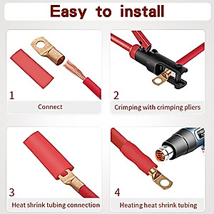 150Pcs Copper Wire Lugs, 70Pcs AWG 2 4 6 8 10 12 Battery Cable Lugs Battery Cable Ends Ring Terminals Connectors with 80pcs Heat Shrink Tubing