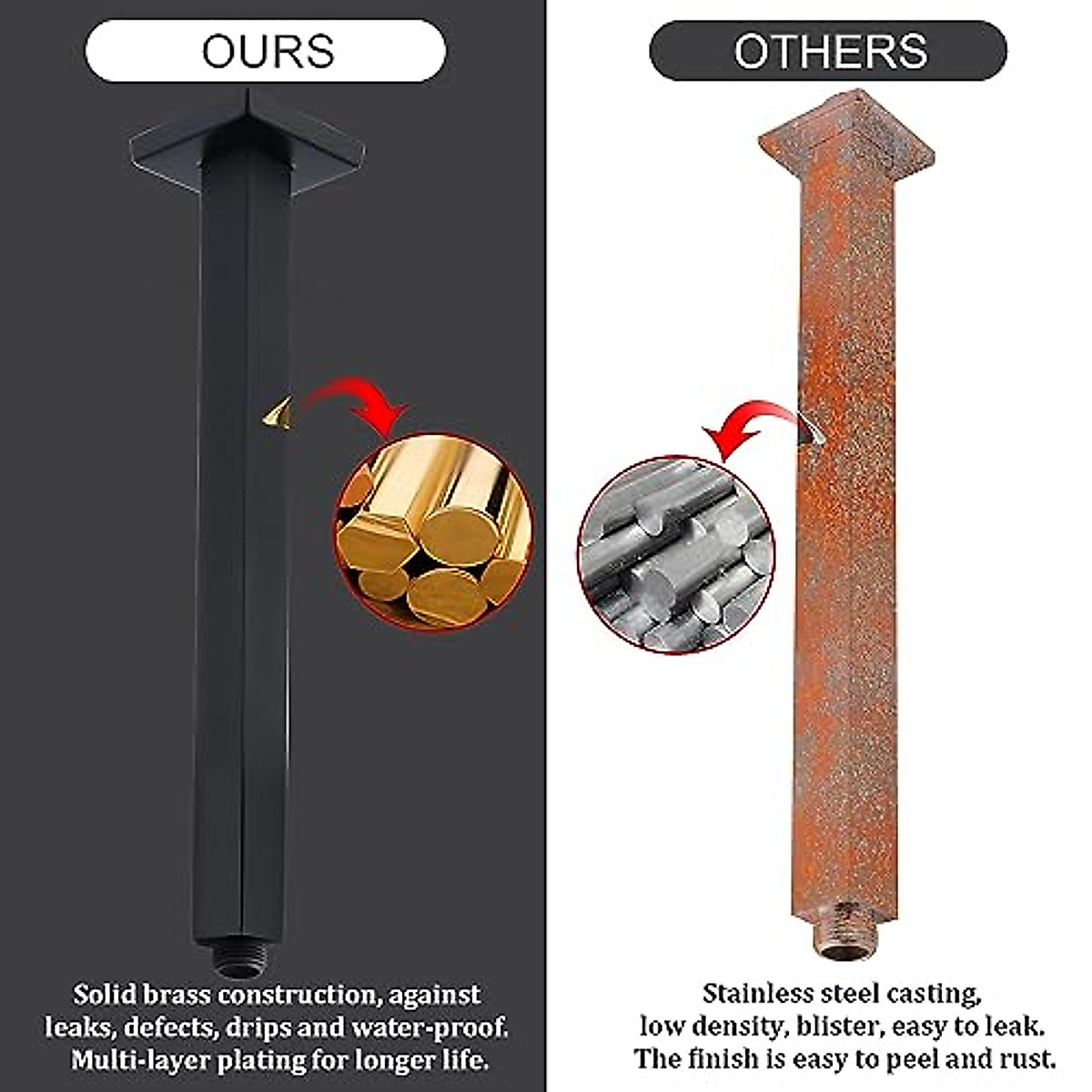 Enga Brass 12-Inch Ceiling Mount Shower Arm (Black)